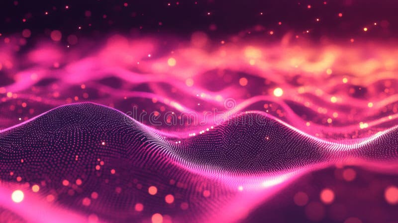 Abstract Pink and Purple Wave Background with Glowing Particles Stock ...