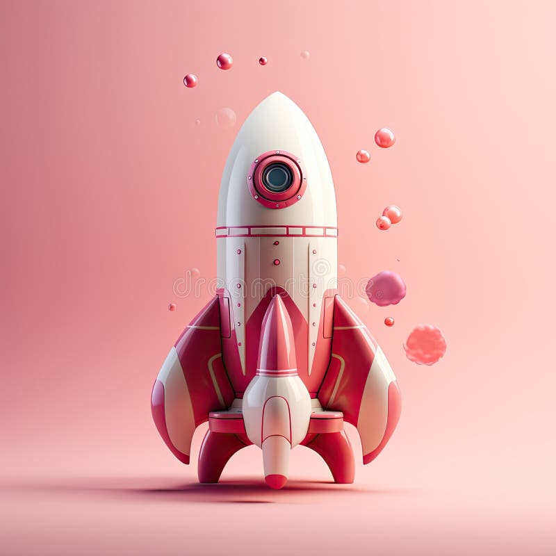 Abstract Pink Rocket Ship Concept in Cartoon Style Stock Illustration ...
