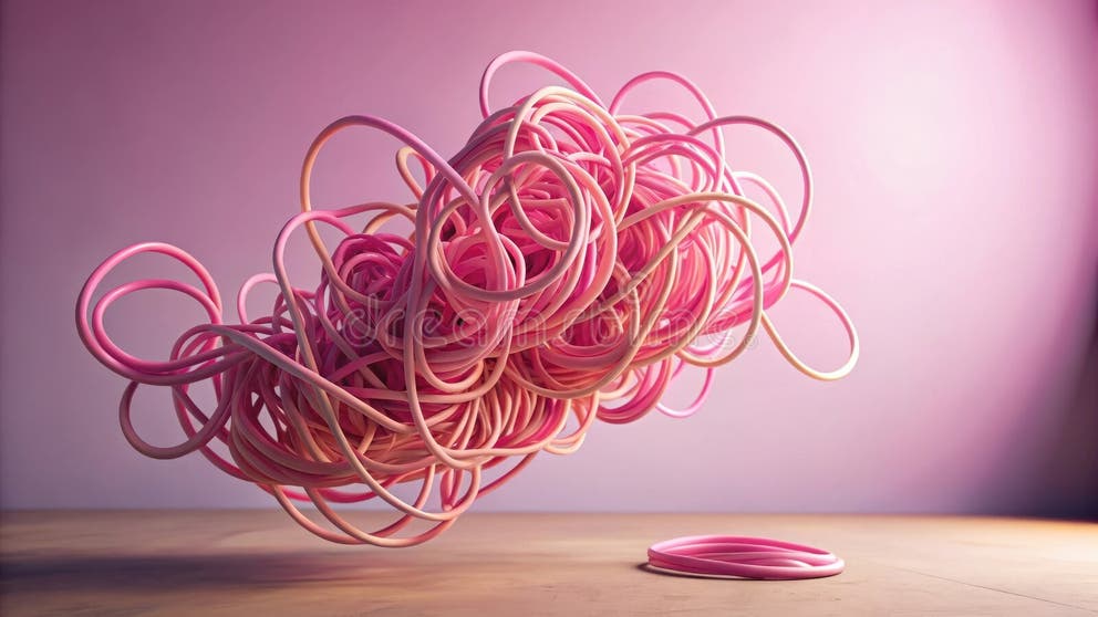 Abstract Pink Tubular Forms Intertwined in a Complex Three-dimensional ...