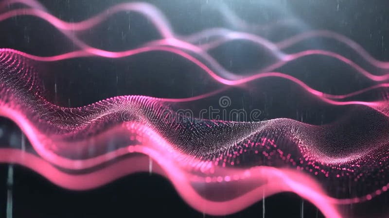 Abstract Pink Waves with Drizzling Rain Overlay in the Dark Background ...