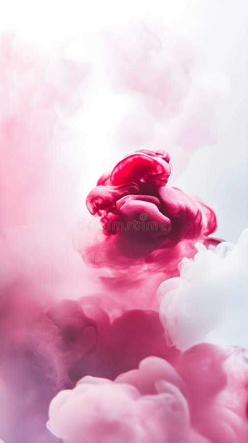 Abstract Pink and White Ink Clouds Swirling in Water, Creating a Dreamy ...