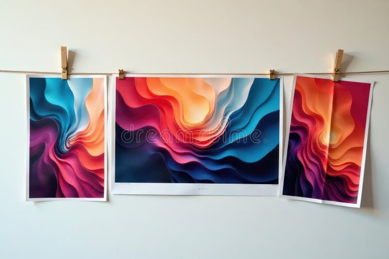 Abstract Pinned Photo Display with Patterned Tape, Art, Office Decor ...