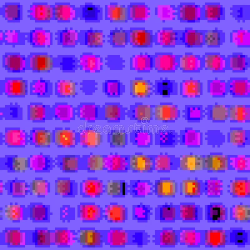 Abstract Pixel Art Cube and Square Floating and Blinking on Violet Pink ...