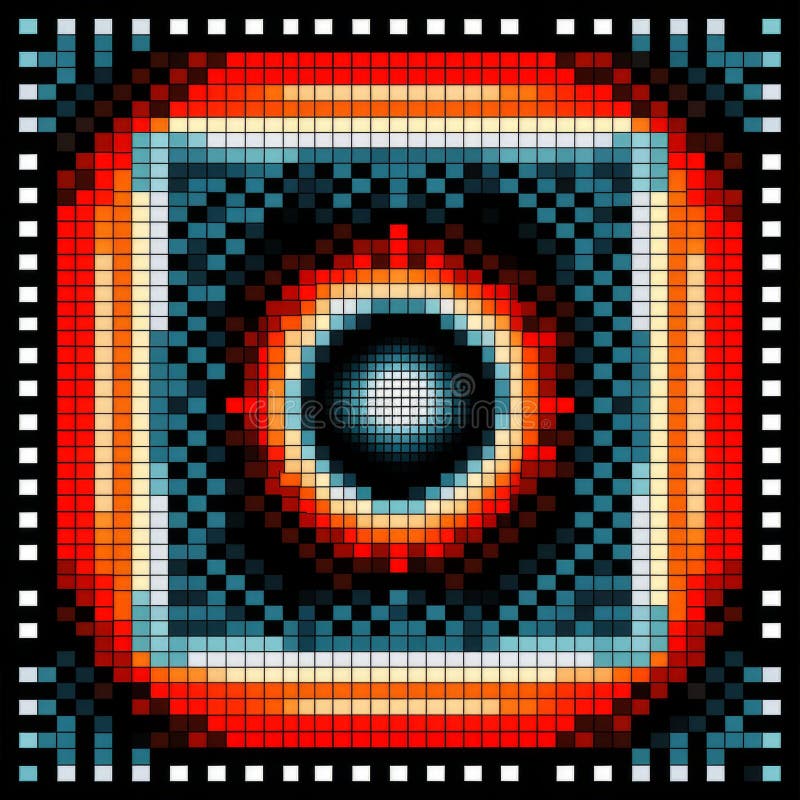 An Abstract Pixel Art Design with a Red Blue and Orange Circle in the ...