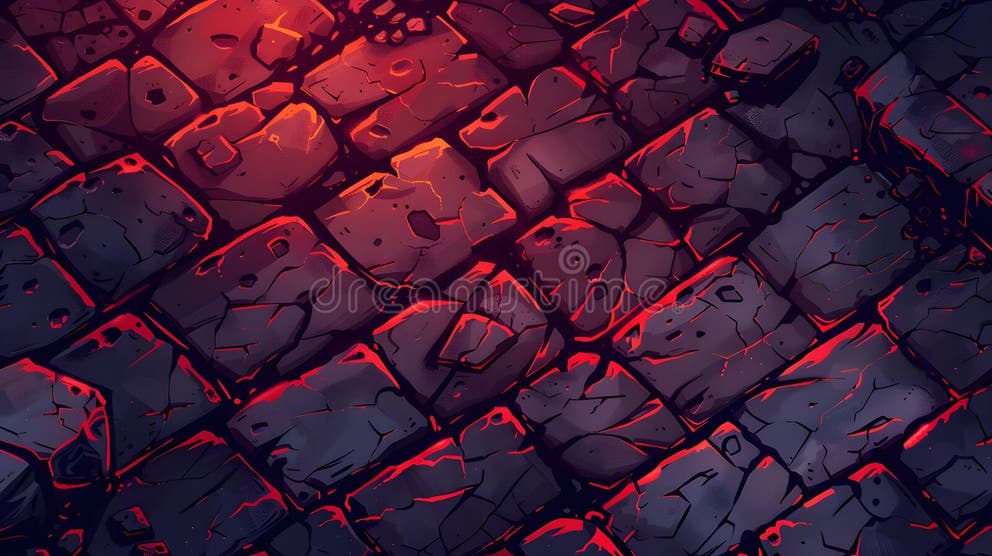 Abstract Pixel Art Texture with Red Lava Glow Featuring Stone Blocks ...