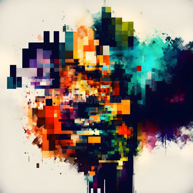 Abstract Pixel Pattern Art Featuring a Head and Eyes Made Up of Various ...