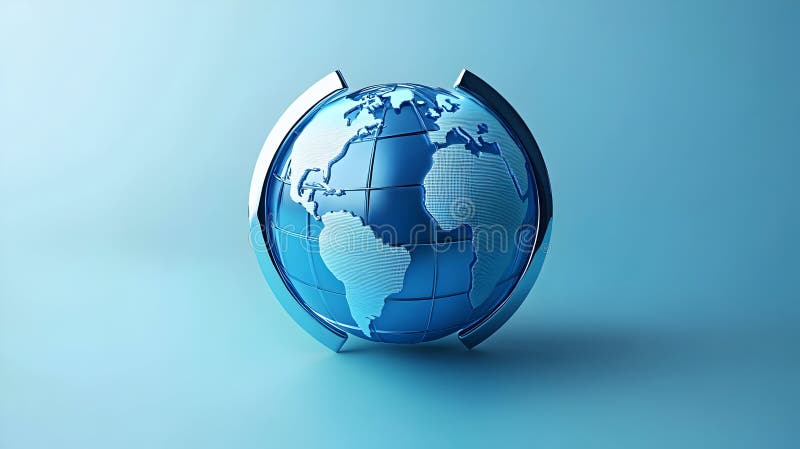 Abstract Pixelated Blue Globe Floating on Light Blue Surface ...