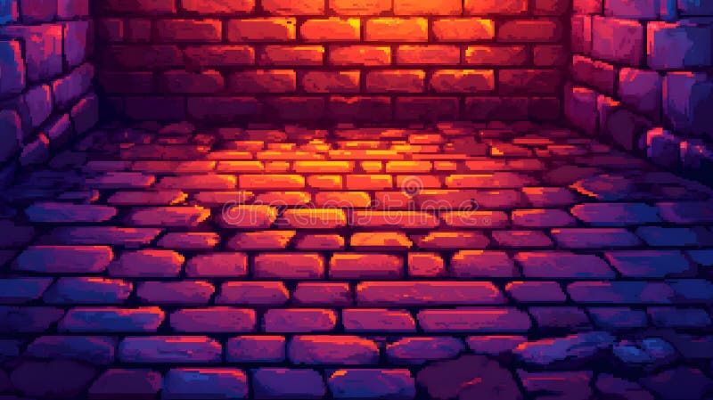 Abstract Pixelated Brick Wall Texture in Dark Purple and Orange Tones ...