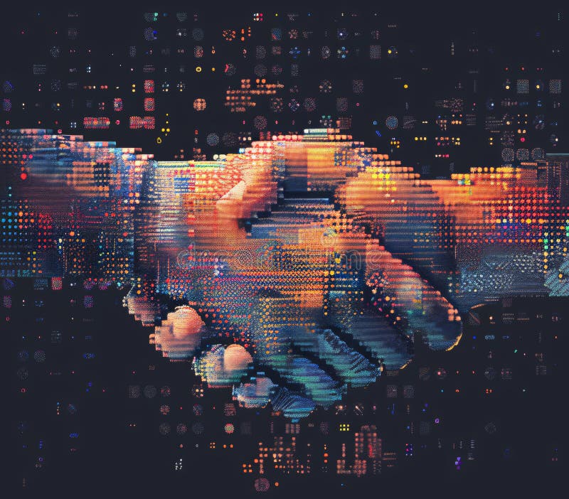 Abstract Pixelated Handshake - Digital Art with Geometric Patterns and ...