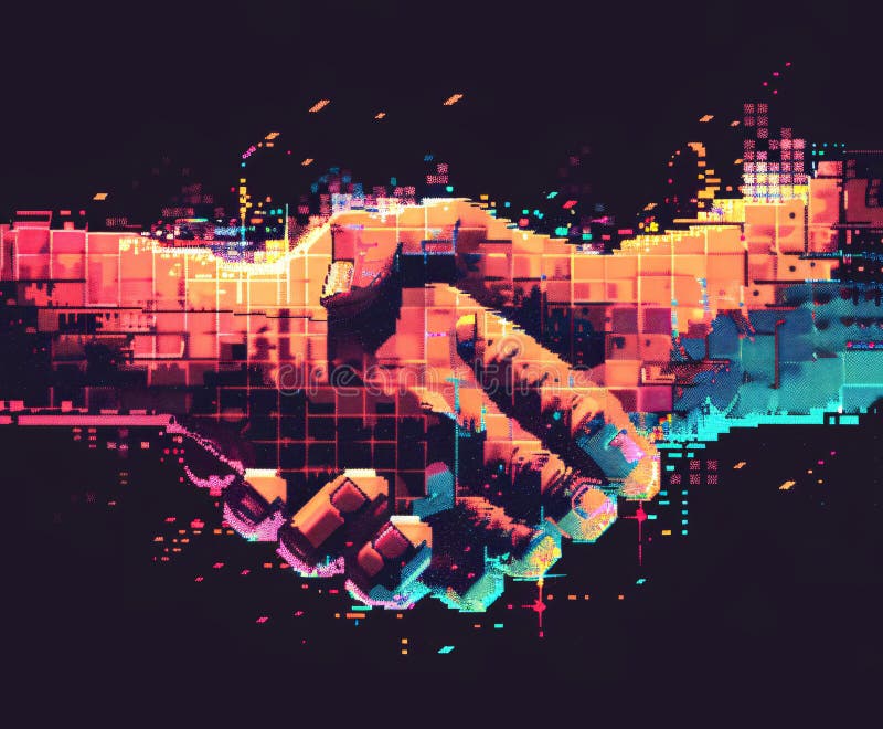 Abstract Pixelated Handshake - Digital Art with Geometric Patterns and ...