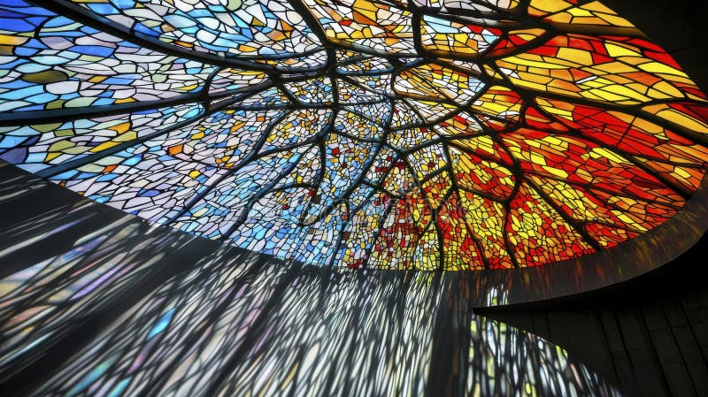 Abstract Pixelated Stained Glass Tree Design with Radiating Light Beams ...
