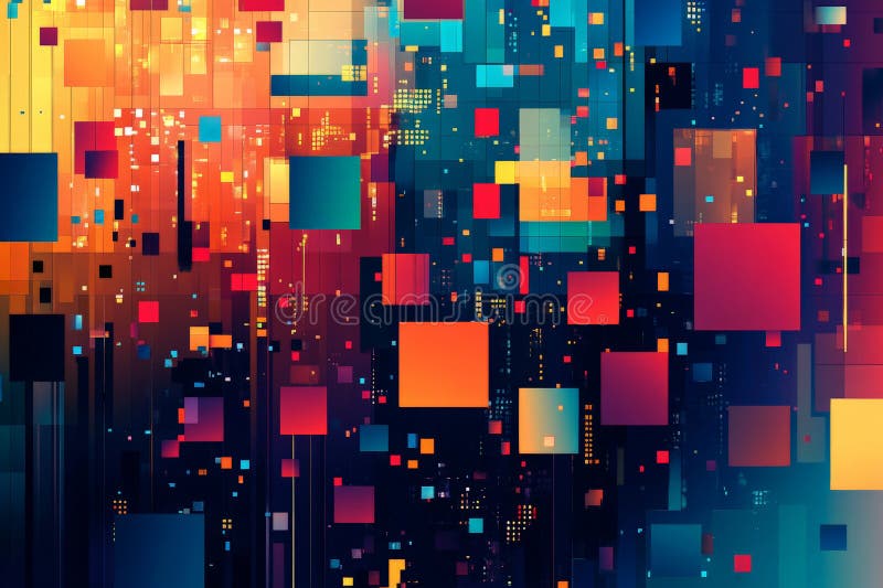 Abstract Pixelated Texture, Bold Vibrant Squares in Chaotic Digital ...