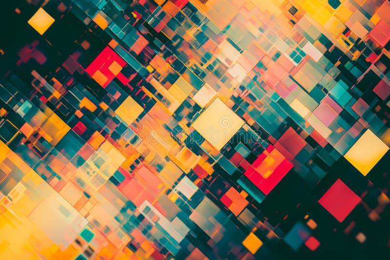 Abstract Pixelated Texture, Bold Vibrant Squares in Chaotic Digital ...