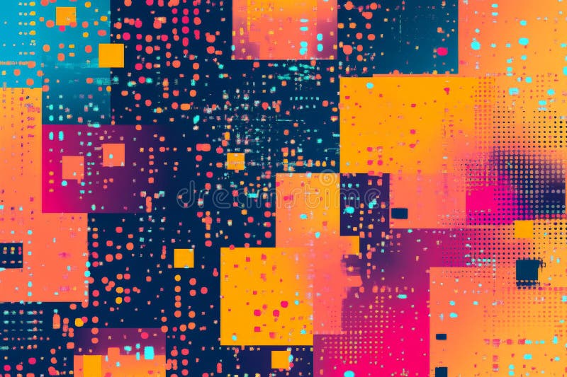 Abstract Pixelated Texture, Bold Vibrant Squares in Chaotic Digital ...