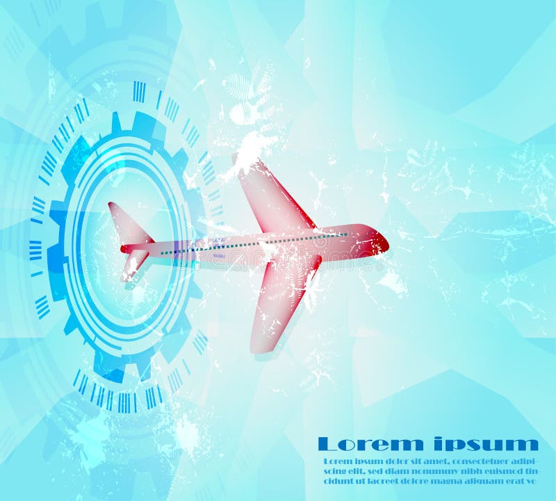 Abstract of Plane and Technology Transport or Traveling Concept on Blue ...