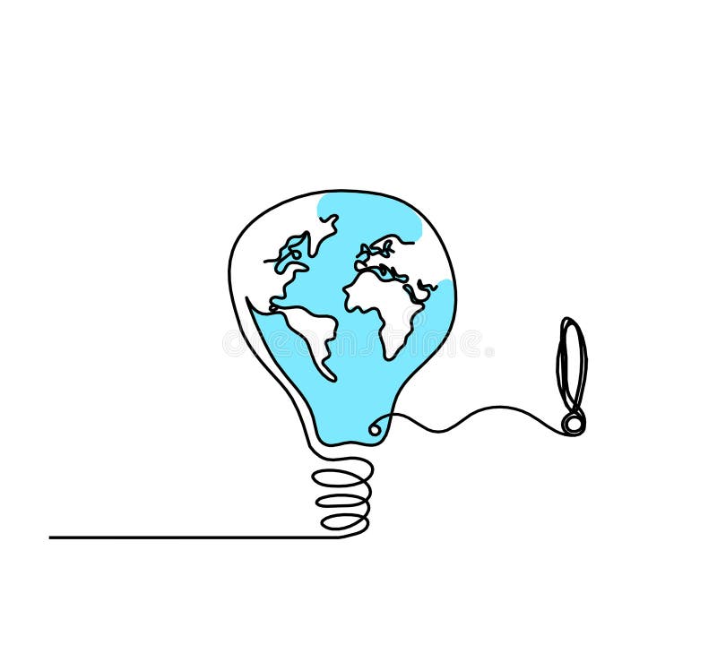 Abstract Planet Earth in Light Bulb As Line Drawing on White Stock ...