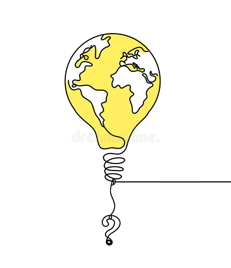 Abstract Planet Earth in Light Bulb and Question Mark As Line Drawing ...