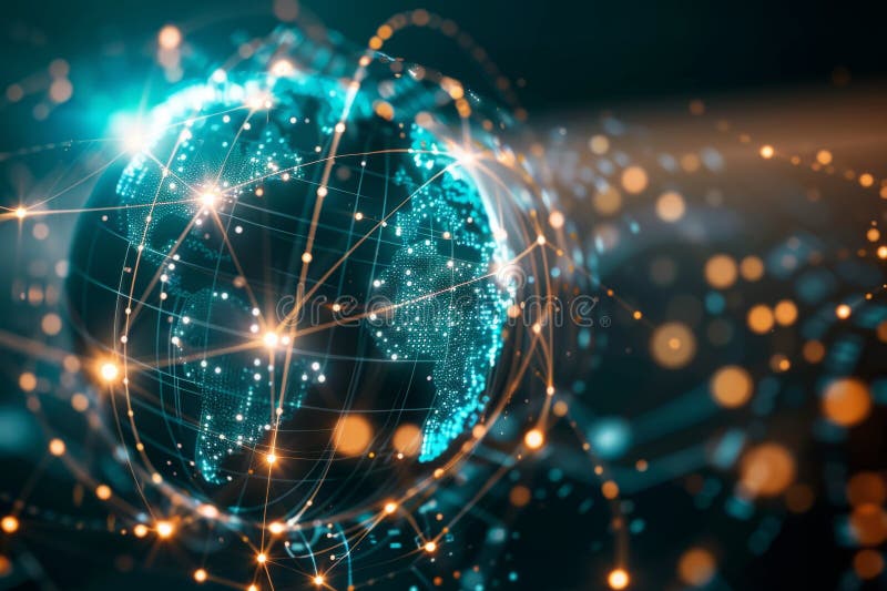 Abstract Planet Earth Rotating, Showing Internet Network and Digital ...