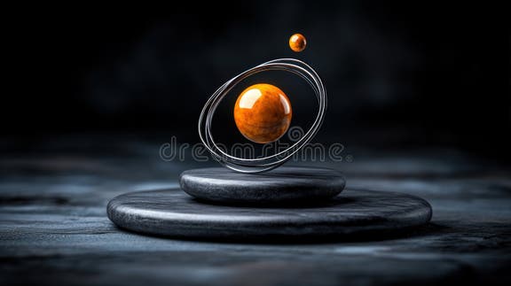 Abstract Planetary Model with Glowing Spheres on a Dark Textured ...