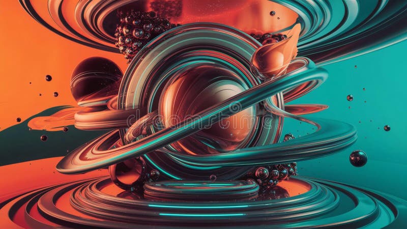 Abstract Planetary Ring System with Spheres and Curves Stock ...