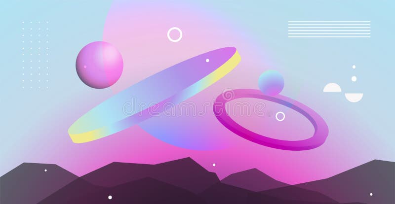 Abstract Planets on a Background of Wireframe Geometric Shapes ...