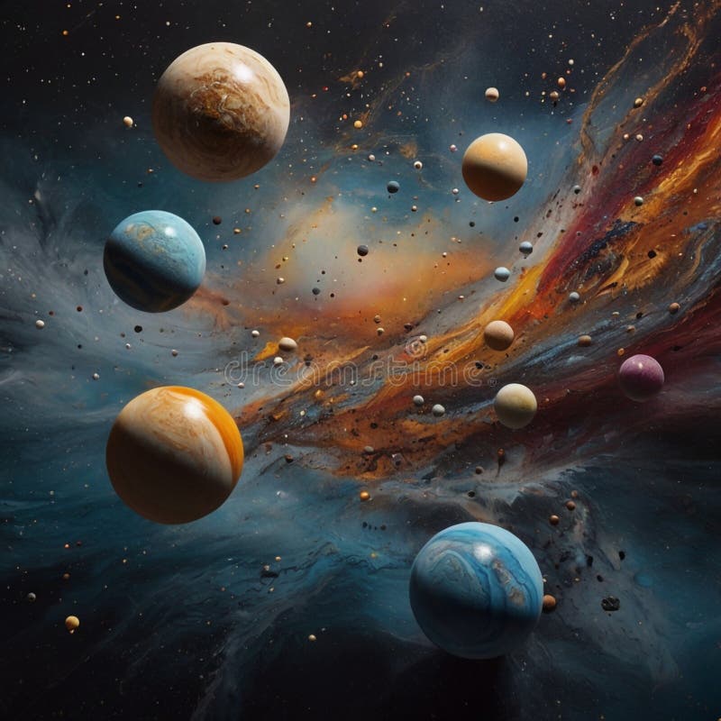 Abstract Planets in a Nebula: Stylized Textures and Colors. Cosmic ...
