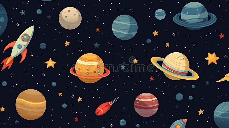 Abstract of Planets , Rockets and Stars for School Kids Stock ...