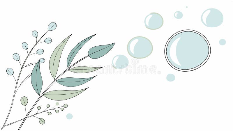Abstract Plant Graphic with Leaves and Floating Circular Bubbles Design ...