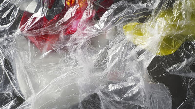 Abstract Plastic Wrap Over Red, Yellow, and Black Objects Stock ...