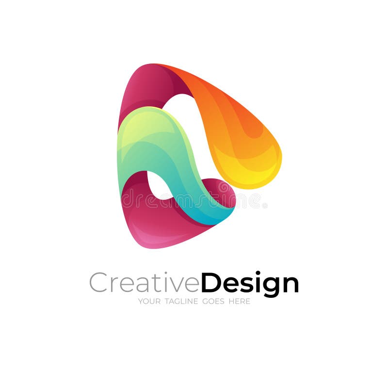 Abstract Play Logo and 3d Colorful, Simple Logos Stock Vector ...