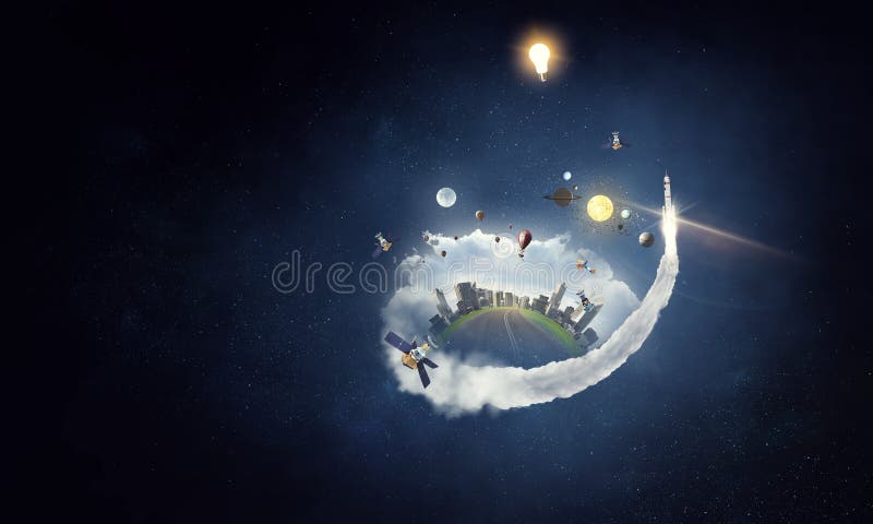 Abstract Playful Planet Earth with Skyline City View Stock Image ...