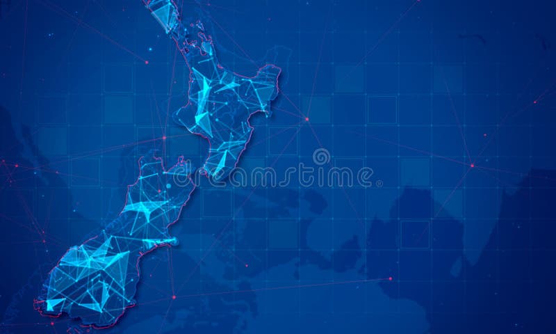 Abstract Plexus Network in New Zealand Map Stock Image - Image of ...