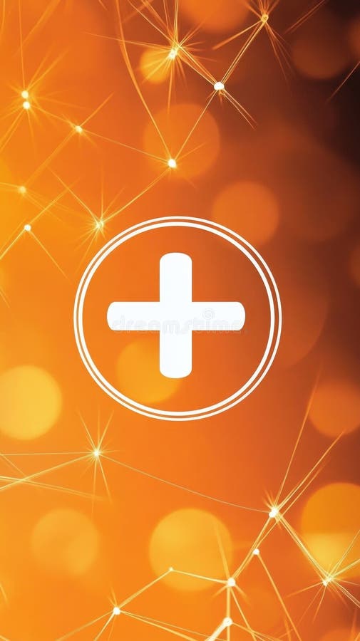 Abstract Plus Sign on Glowing Orange Background with Geometric Network ...