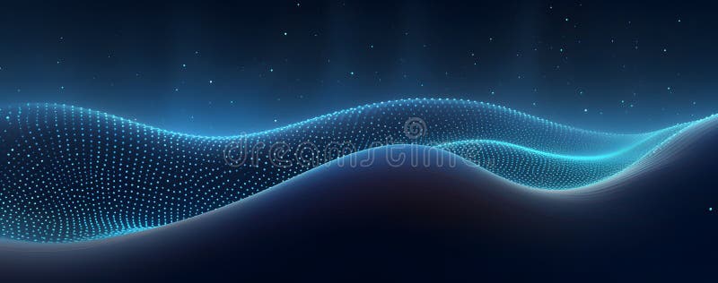 Abstract Pointillist Waves: Dark Blue Neon Grids Stock Illustration ...