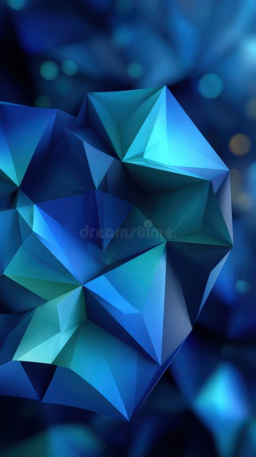 Abstract Polygon Geometric Design in Blues and Greens with Bokeh Background Visual Structure ...