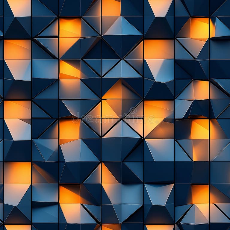 Abstract Polygon Mesh Texture with Cubist Panels in Orange and Navy ...