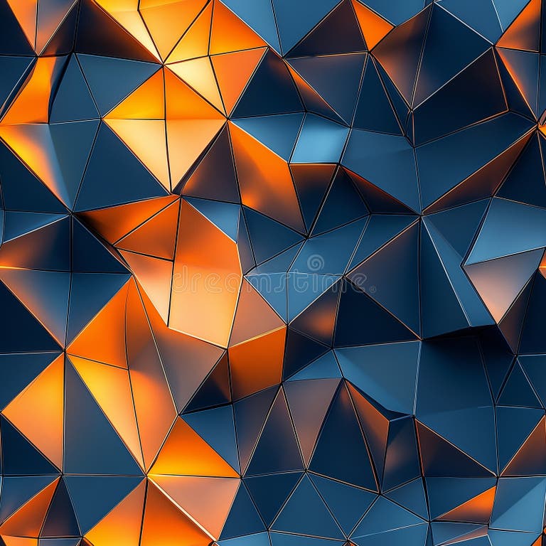 Abstract Polygon Mesh Texture with Cubist Panels in Orange and Navy ...