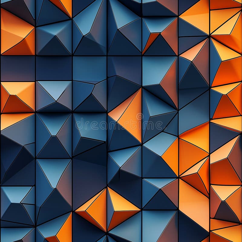 Abstract Polygon Mesh Texture with Cubist Panels in Orange and Navy ...