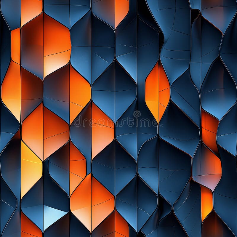 Abstract Polygon Mesh Texture with Cubist Panels in Orange and Navy ...