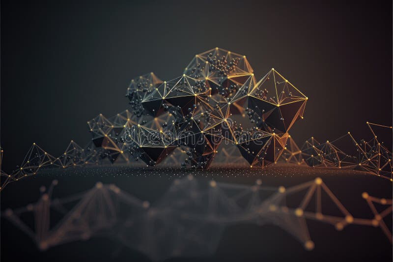 Abstract of Polygon Space in Darkness. Concept of Molecules Geometric ...