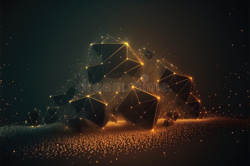 Abstract of Polygon Space in Darkness. Concept of Molecules Geometric ...