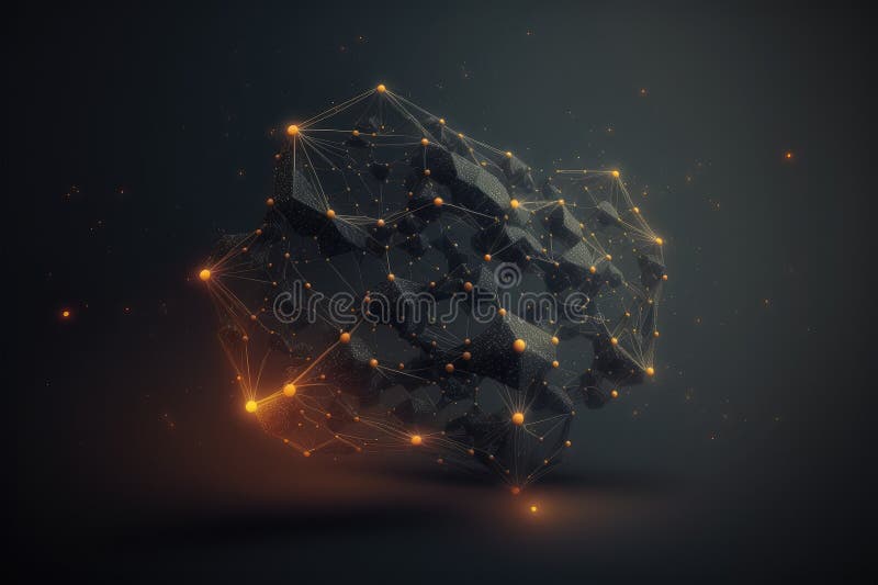 Abstract of Polygon Space in Darkness. Concept of Molecules Geometric ...