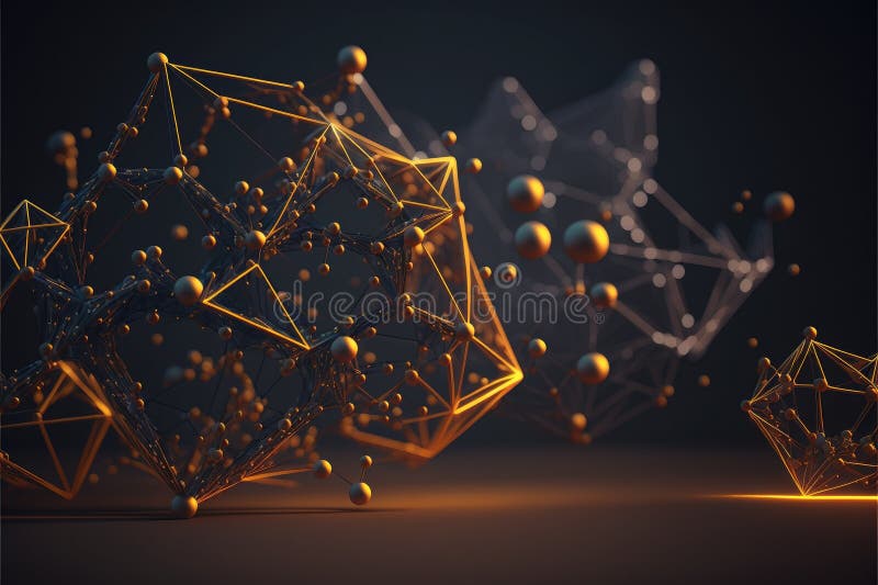 Abstract of Polygon Space in Darkness. Concept of Molecules Geometric ...
