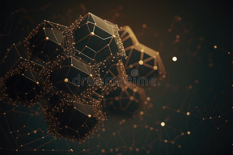 Abstract of Polygon Space in Darkness. Concept of Molecules Geometric ...