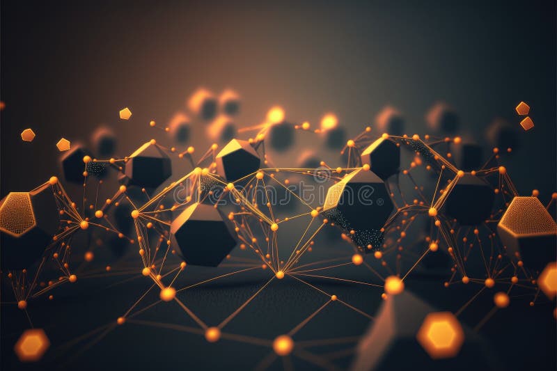 Abstract of Polygon Space in Darkness. Concept of Molecules Geometric ...