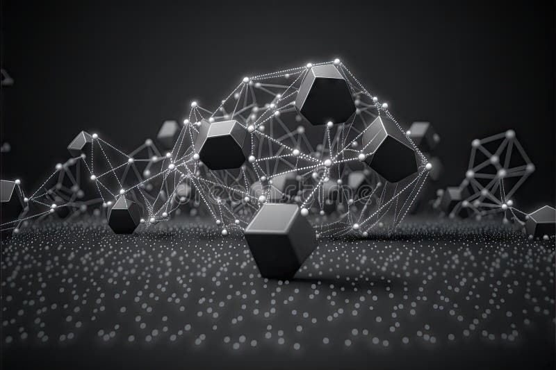 Abstract of Polygon Space in Darkness. Concept of Molecules Geometric ...
