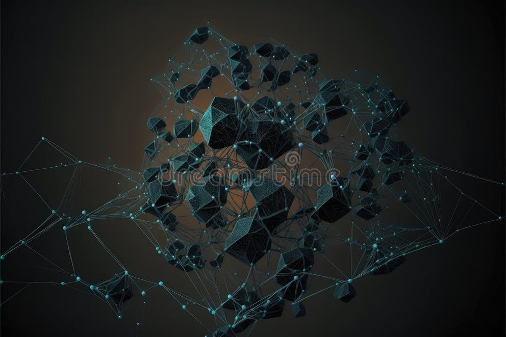 Abstract of Polygon Space in Darkness. Concept of Molecules Geometric ...