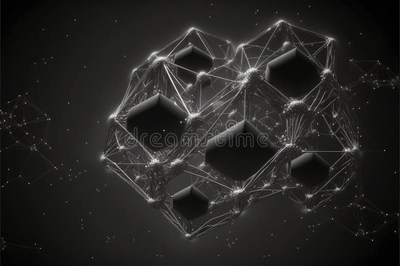 Abstract of Polygon Space in Darkness. Concept of Molecules Geometric ...