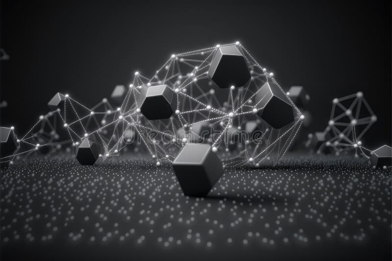 Abstract of Polygon Space in Darkness. Concept of Molecules Geometric ...