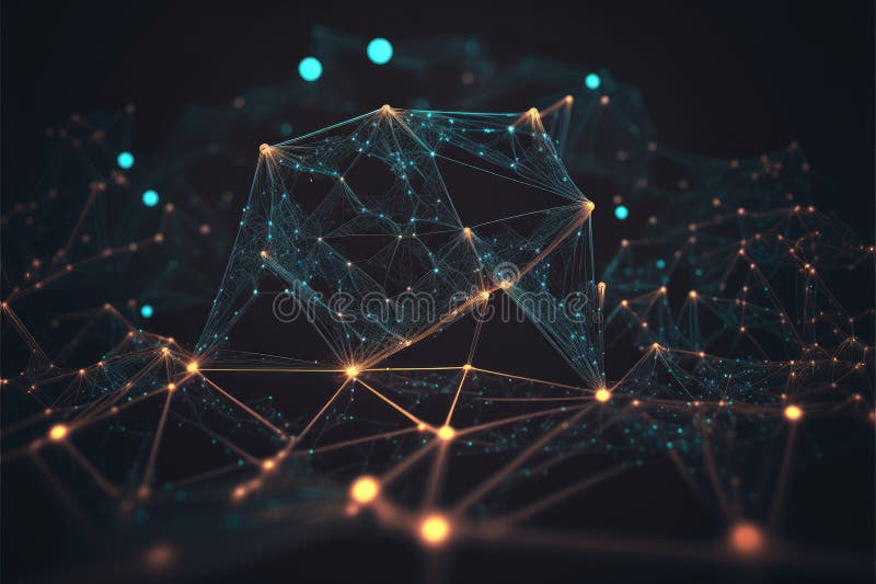 Abstract of Polygon Space in Darkness. Concept of Molecules Geometric ...